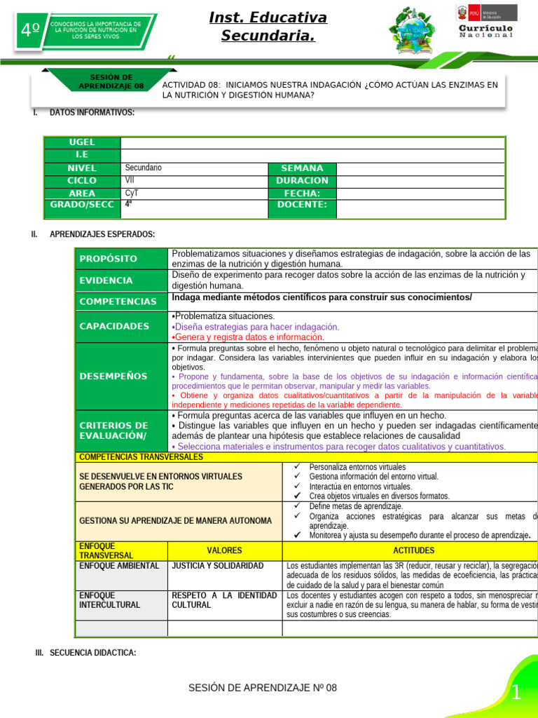 E-4º Ses Act 8-Cyt-Und 3 | PDF | Aprendizaje | Investigación cuantitativa