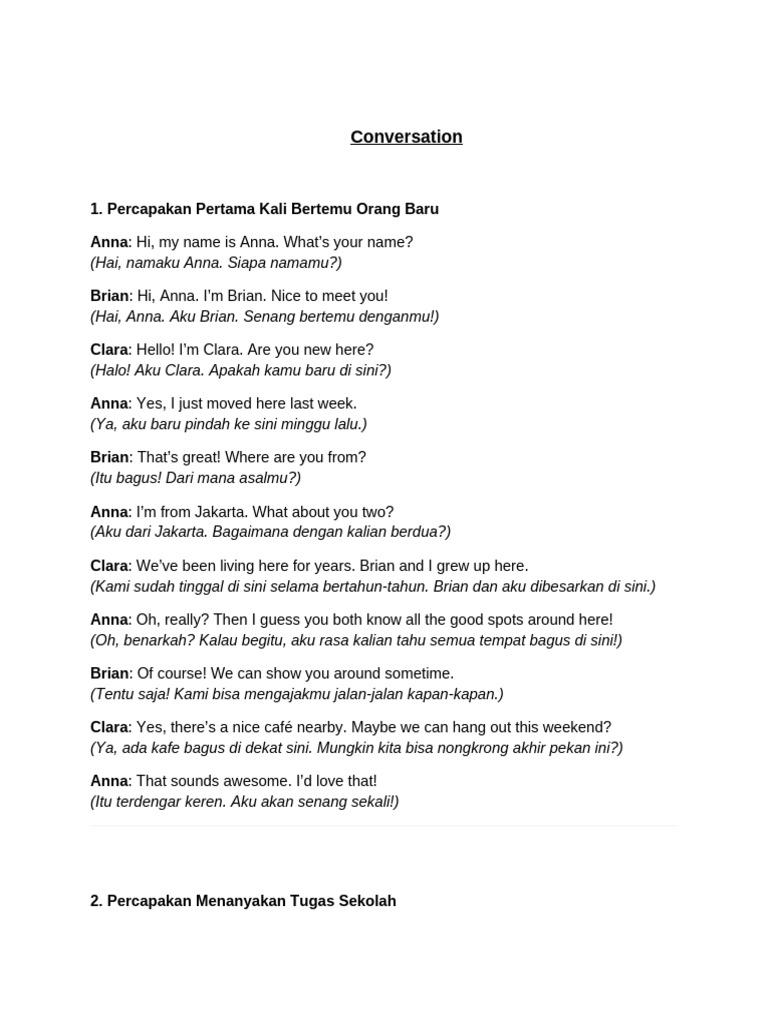Conversation Kelas SMA Week 2 | PDF