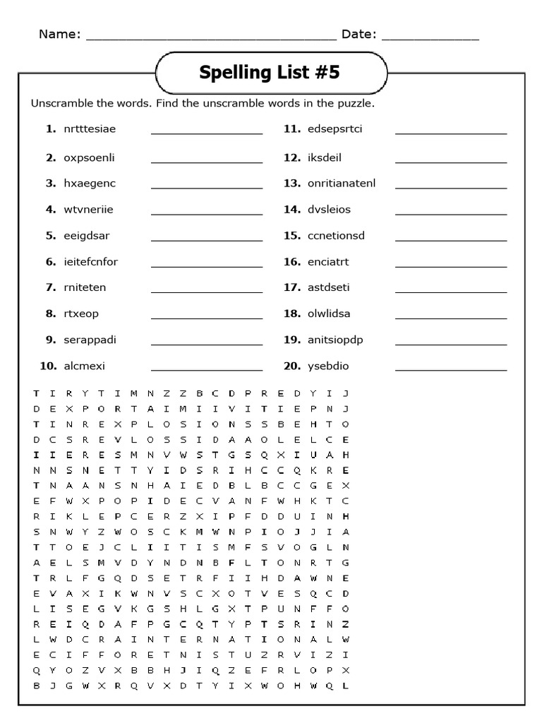 Worksheets Spelling List 5 | PDF