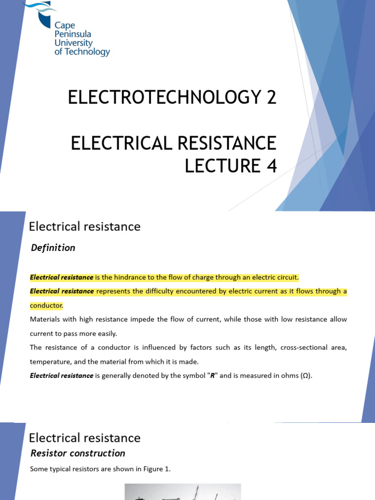 ELC260S Lecture 4 - Electrical Resistance | PDF | Electrical Resistivity And Conductivity | Resistor