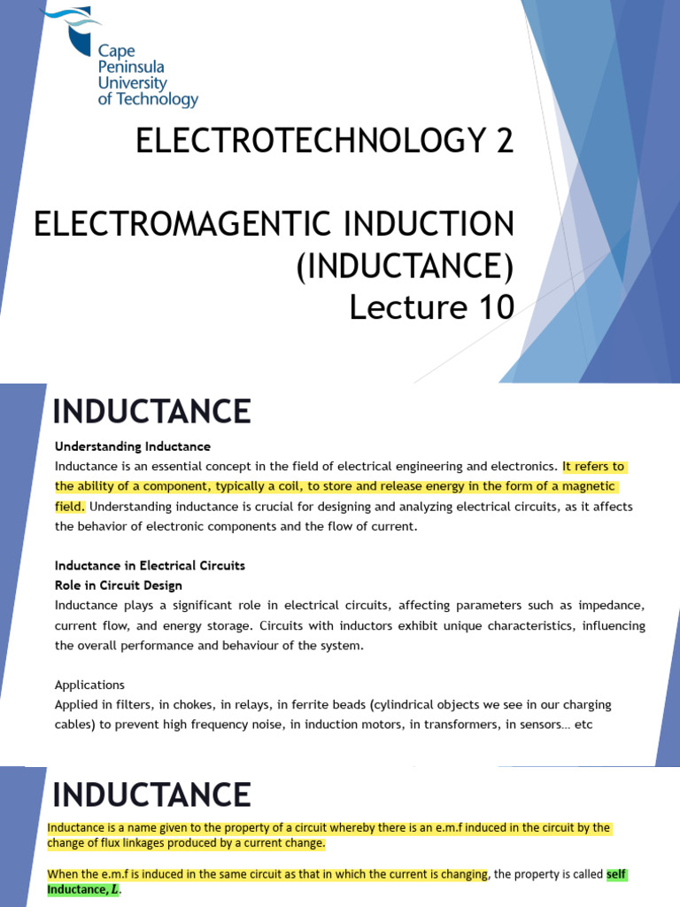ELC260S Lecture 10 - Inductance | PDF | Inductance | Inductor