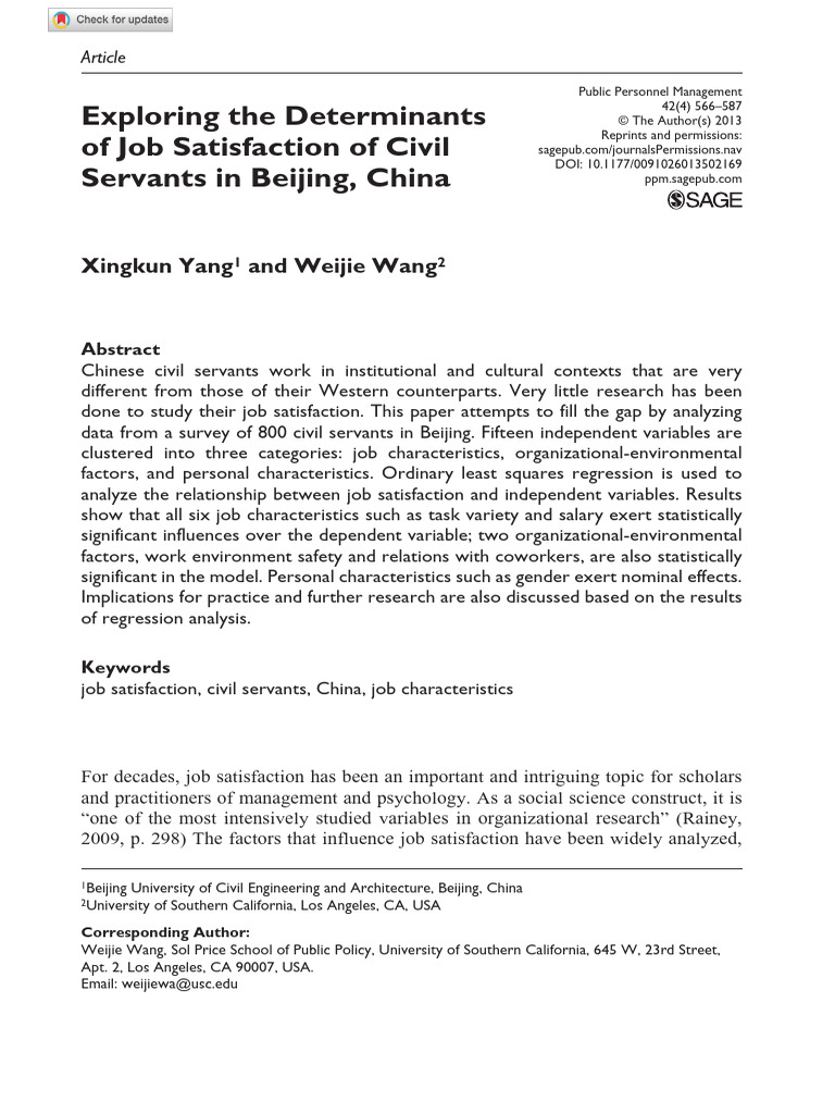 Yang Wang - Exploring-The-Determinants-Of-Job-Satisfaction-Of-Civil-Servants-In-Beijing-China ...