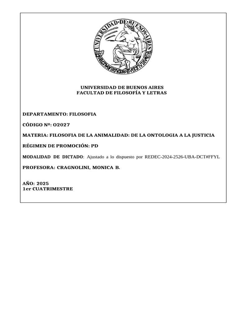 Filosofía de la Animalidad en UBA 2025 | PDF