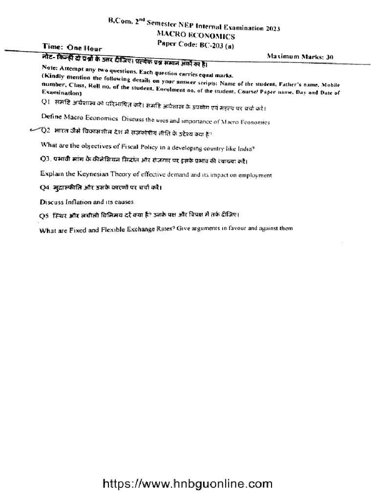 Bcom 2 Sem Macro Economics Bc 203 a 2023 | PDF