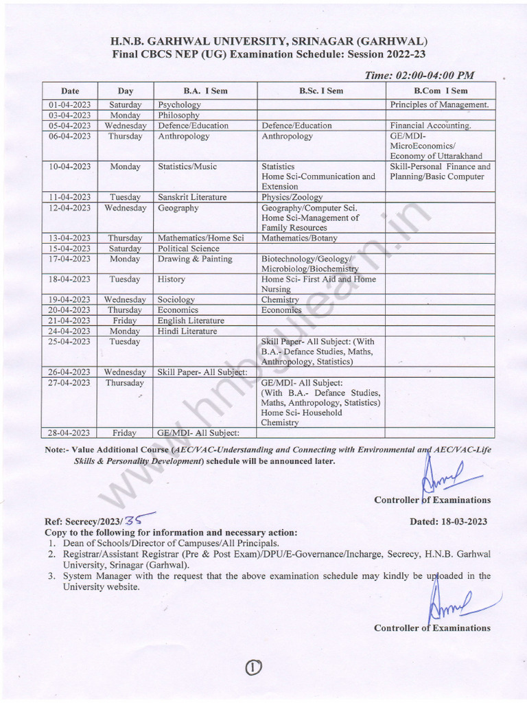 Final Date Sheet UG PG I Sem 22 1 | PDF