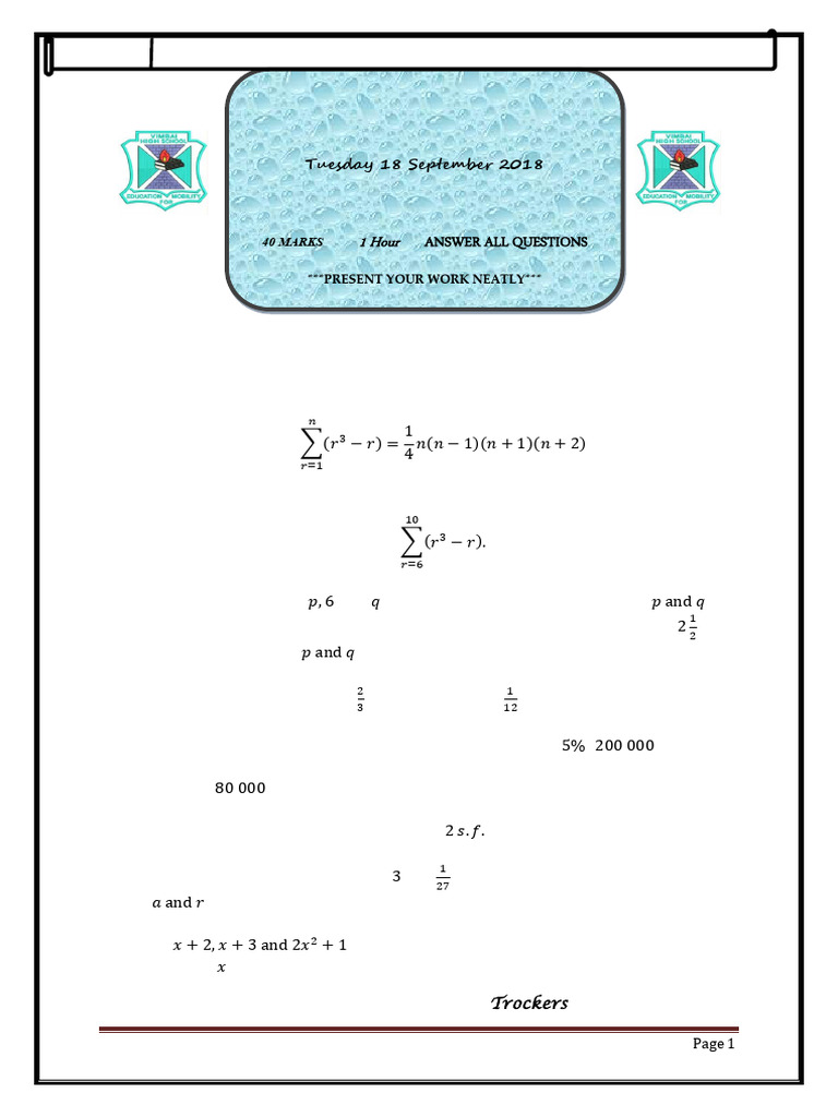 Sequences and Series Test | PDF | Mathematics