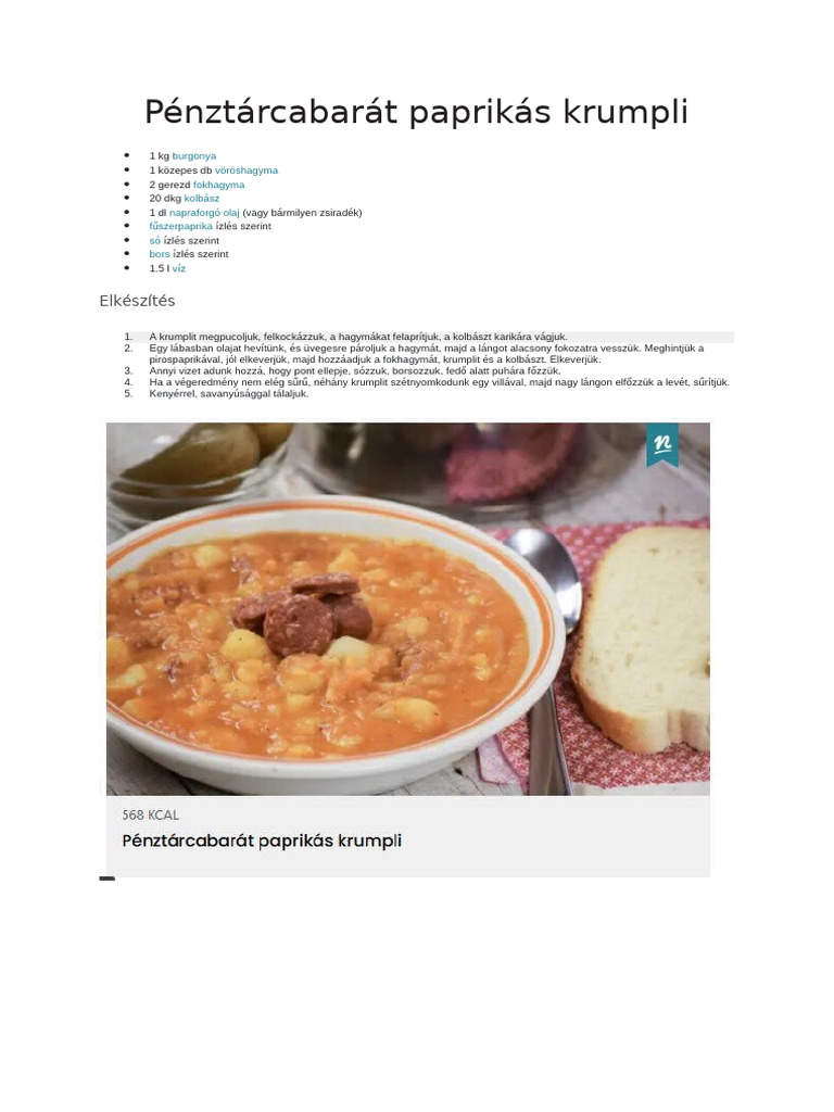 Pénztárcabarát Paprikás Krumpli | PDF
