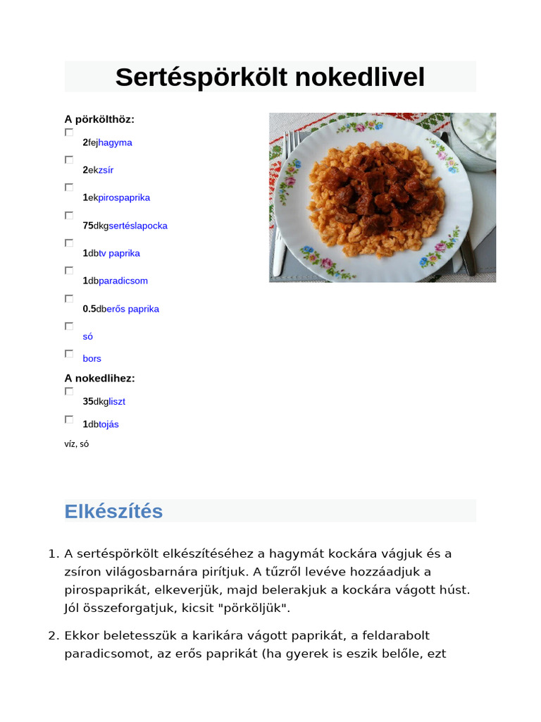 Sertéspörkölt Nokedlivel | PDF