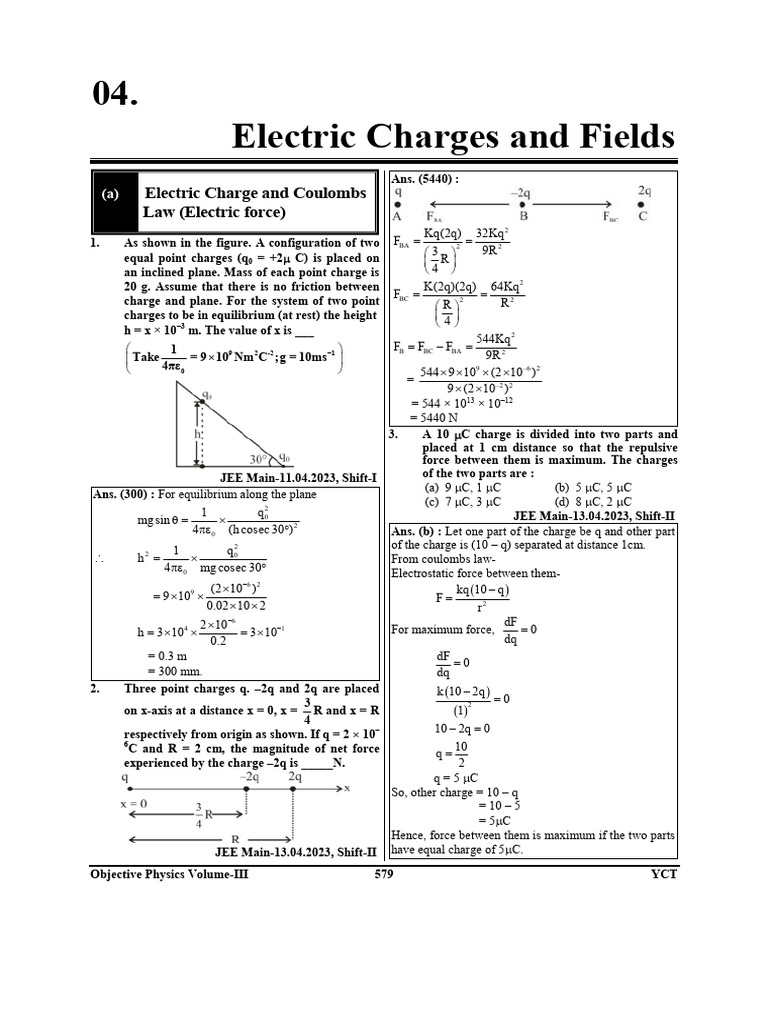 YCT Electrostatics NEET JEE Practice Questions | PDF | Force | Atoms