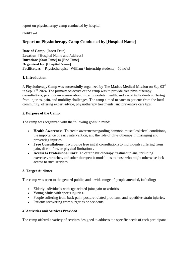 Report On Physiotherapy Camp | PDF | Physical Therapy | Low Back Pain