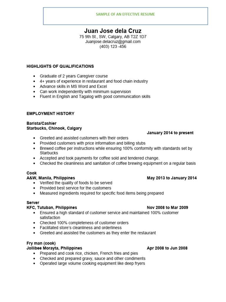 Resume Juan Dela Cruz - Sample - Effective | PDF