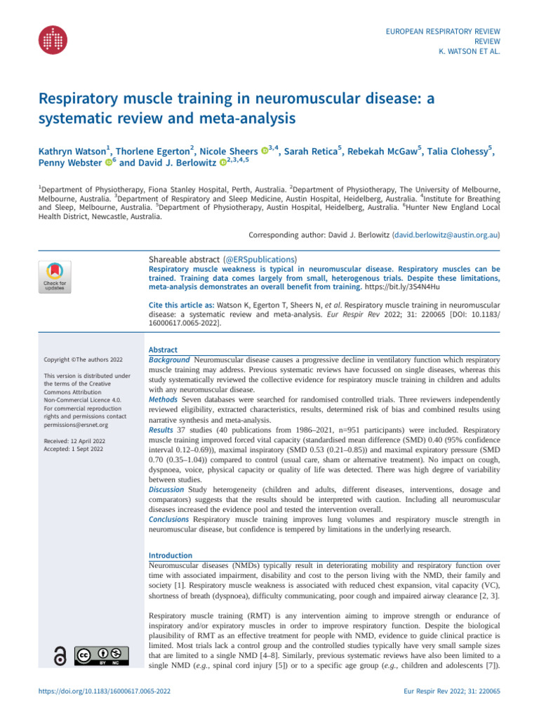 Respiratory Muscle Training in NMD Review | PDF | Meta Analysis ...