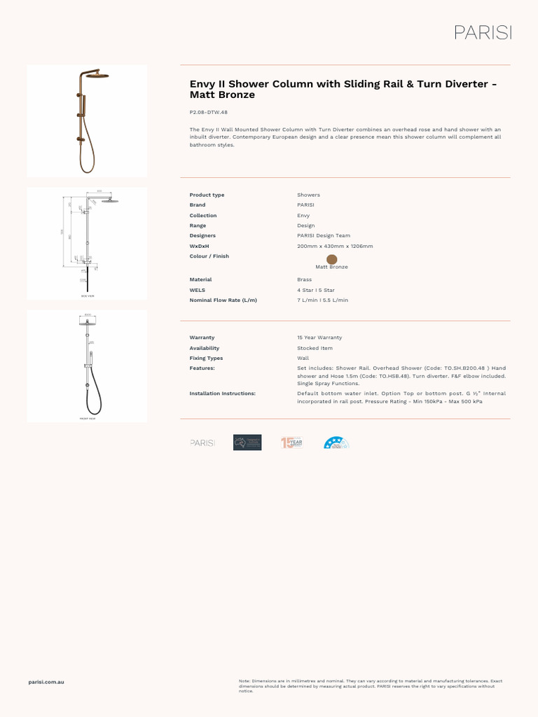 Envy II Shower Column Overview | PDF
