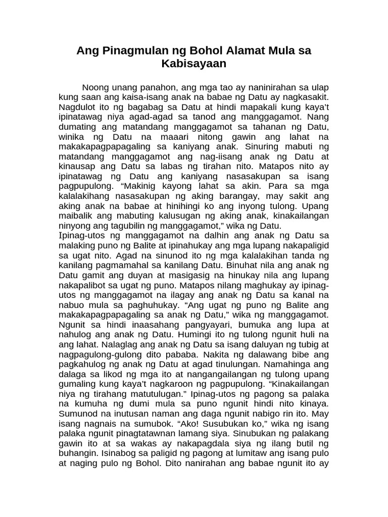 Ang Pinagmulan NG Bohol Alamat Mula Sa Kabisayaan | PDF