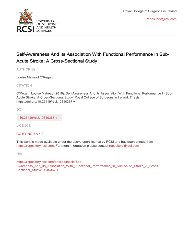 Self-Awareness and Its Association With Functional Performance in | PDF ...