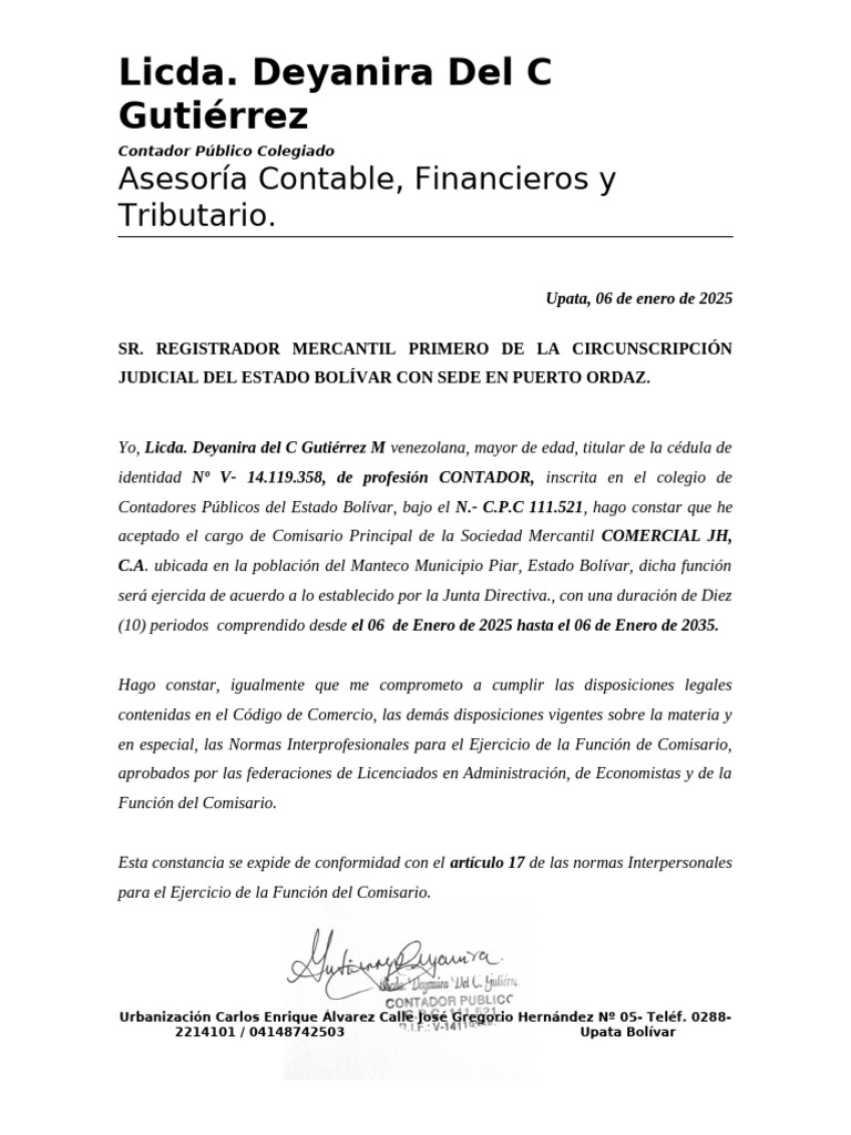 Aceptacion COMISARIO 2024 . | PDF | Contador