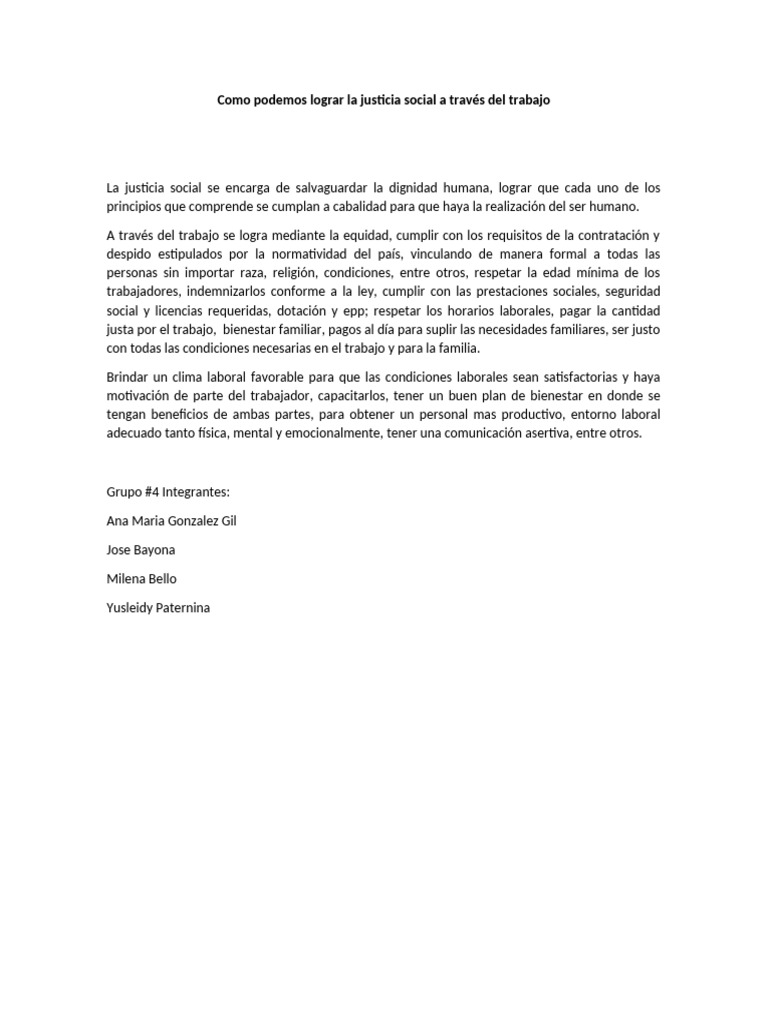Como Podemos Lograr La Justicia Social A Través Del Trabajo Pdf