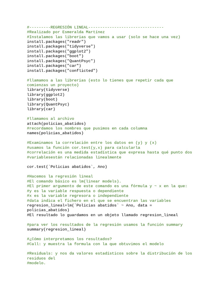 Script en R - Policias Abatidos | PDF | Regresión lineal | Análisis de ...