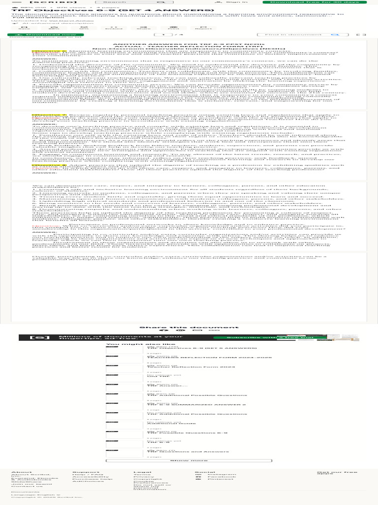 TRF Objectives 6-9 (SET 4 ANSWERS) PDF Teachers Learning | PDF | Teachers | Learning
