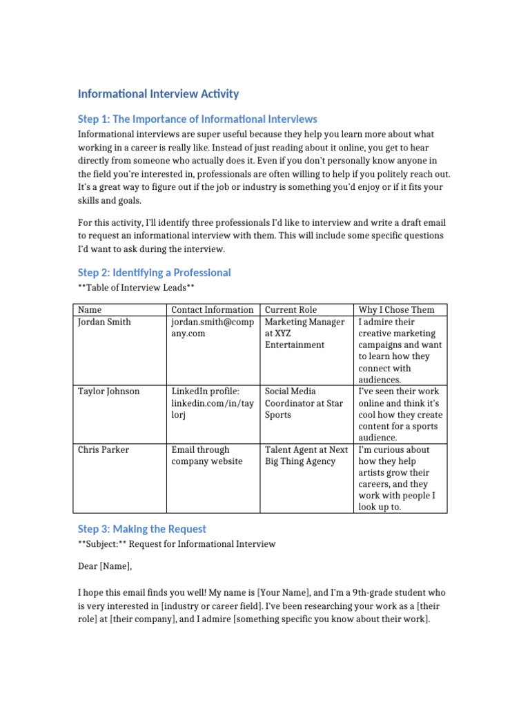 Informational Interview Guide for Students | PDF
