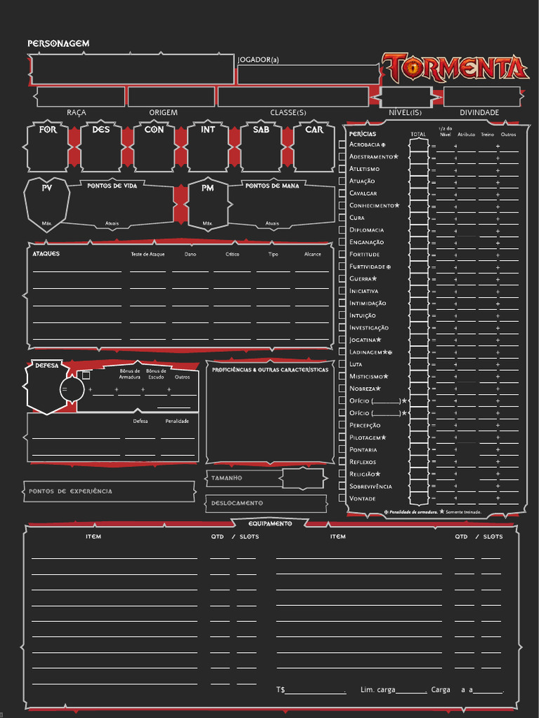 Ficha de Personagem Tormenta 20 PDF | PDF