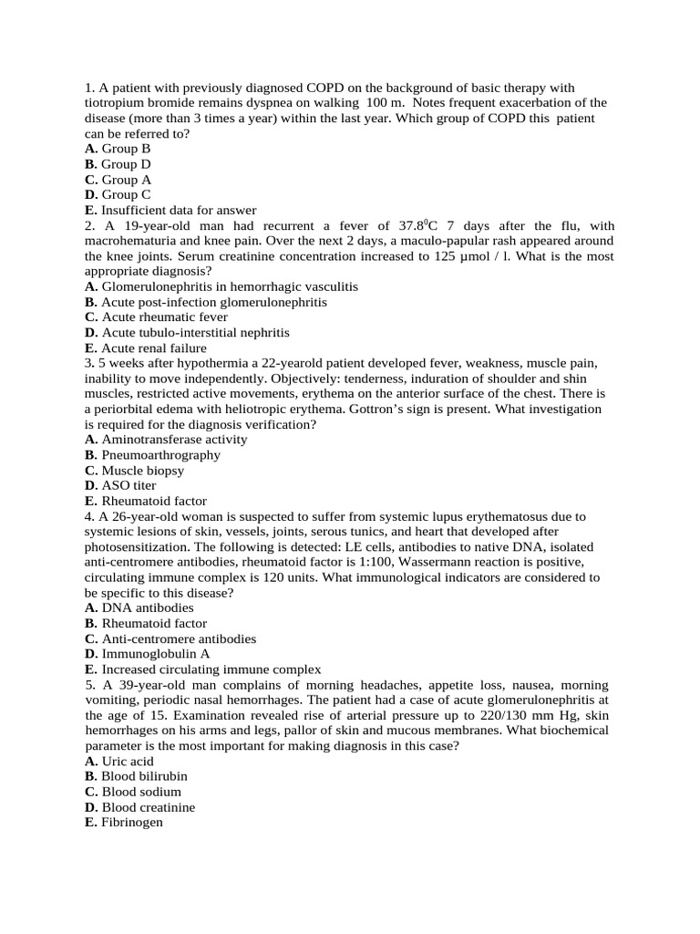 MCQs For Final Control From Internal Medicine | PDF | Chronic Kidney ...