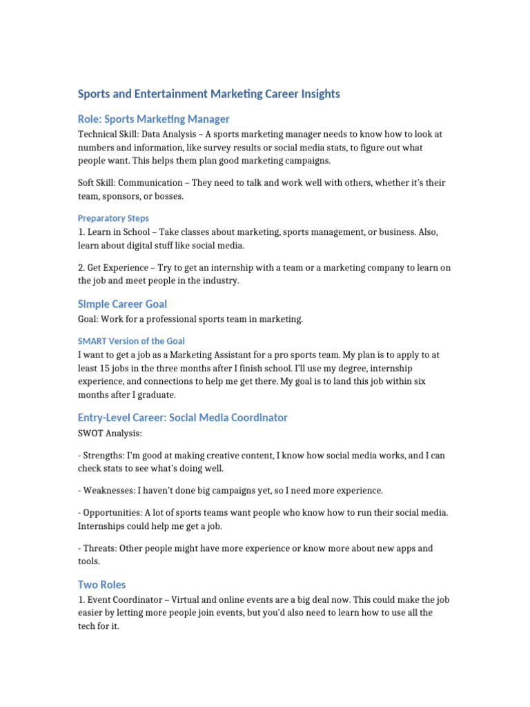 Sports and Entertainment Marketing Career | PDF