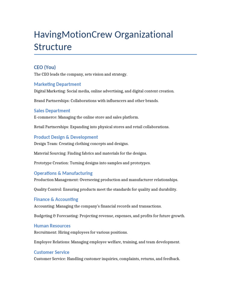 HavingMotionCrew Organizational Structure | PDF