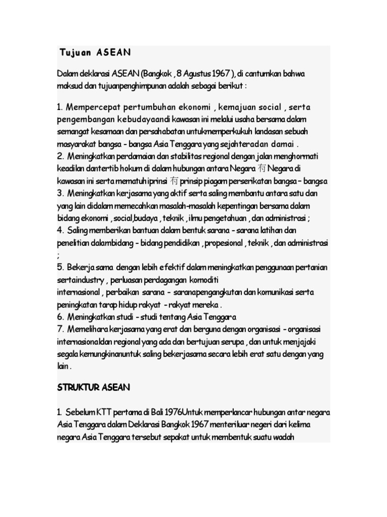 Tujuan dan Struktur ASEAN | PDF