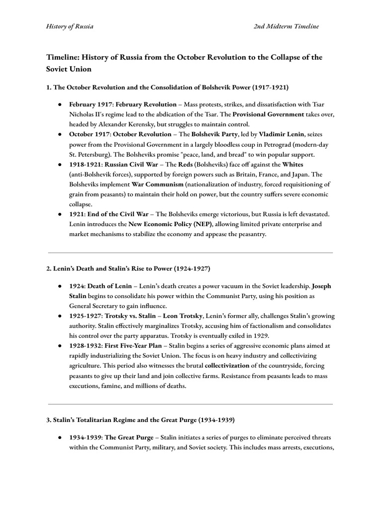 Timeline - History of Russia From The October Revolution To The ...