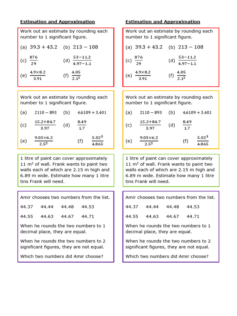 BN1_Estimation and Approximation Practice Strips | PDF | Arithmetic | Mathematics