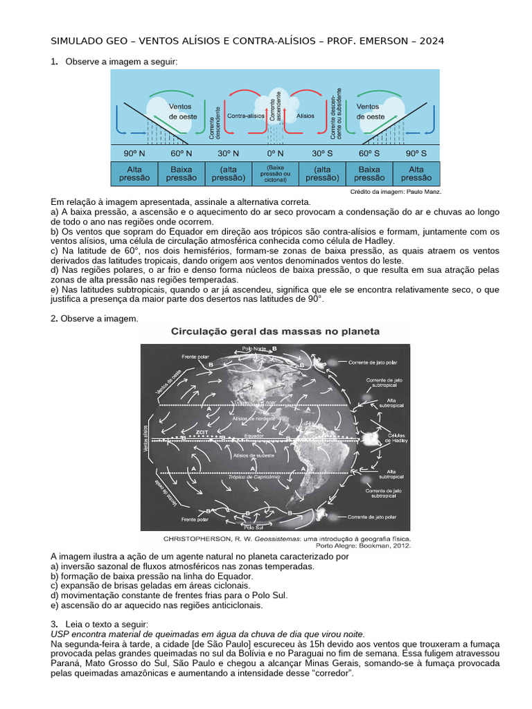 Ventos Alísios e Contra-Alísios: Dinâmica Atmosférica | PDF | Ferimento ...