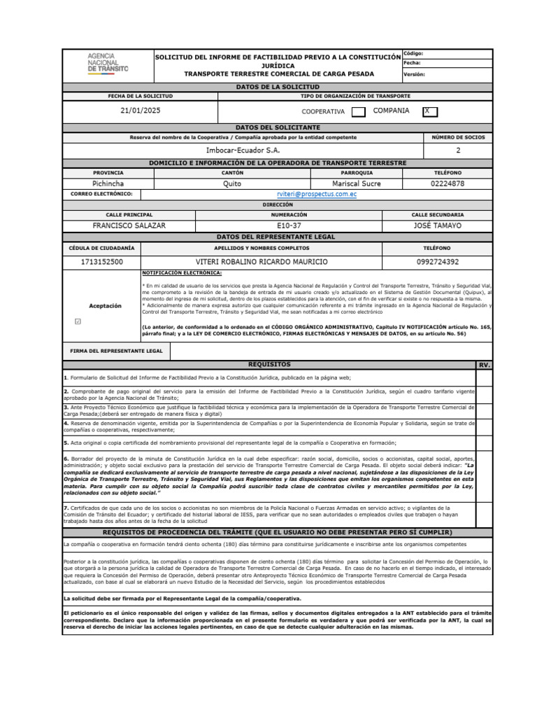 Formulario Prefactibilidad Ant | PDF | Sociedad de responsabilidad ...