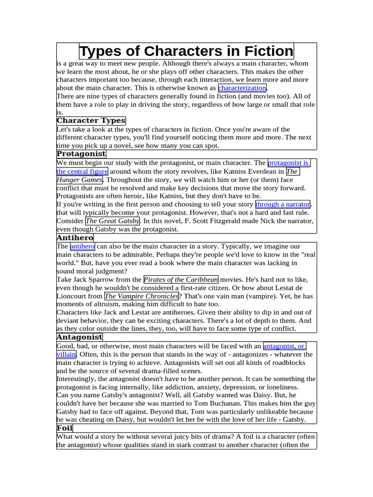 Nine Character Types in Fiction | PDF | The Great Gatsby