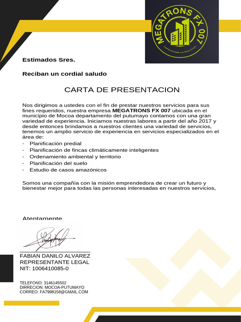 Carta de Presentacion Fabian Danilo Empresa | PDF