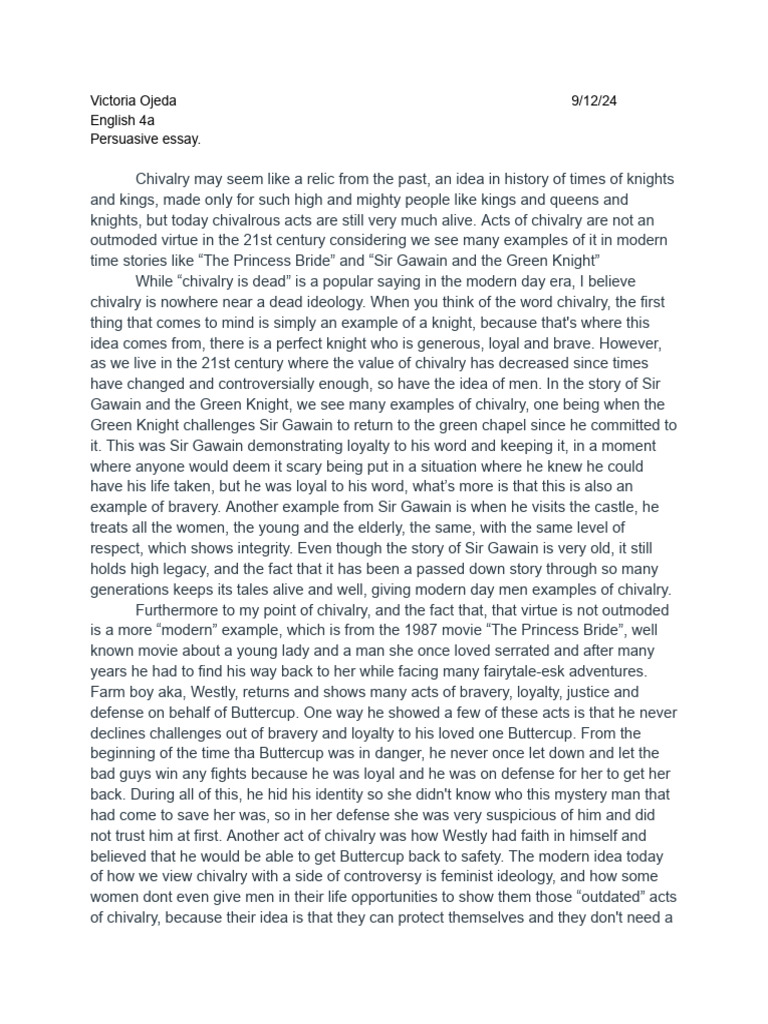Chivalry Essay | PDF | Chivalry | Knight