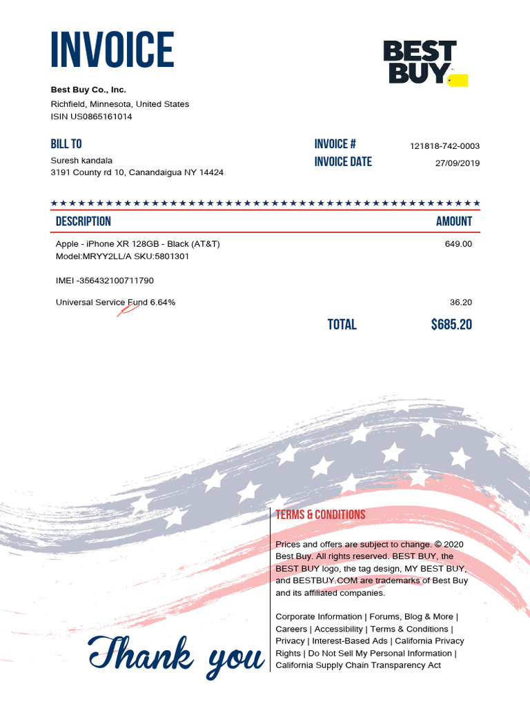 Best Buy Invoice for iPhone XR Purchase | PDF | Apple Inc. Hardware ...