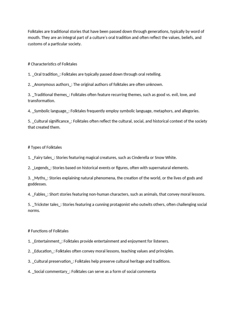 Understanding Folktales: Types & Functions | PDF