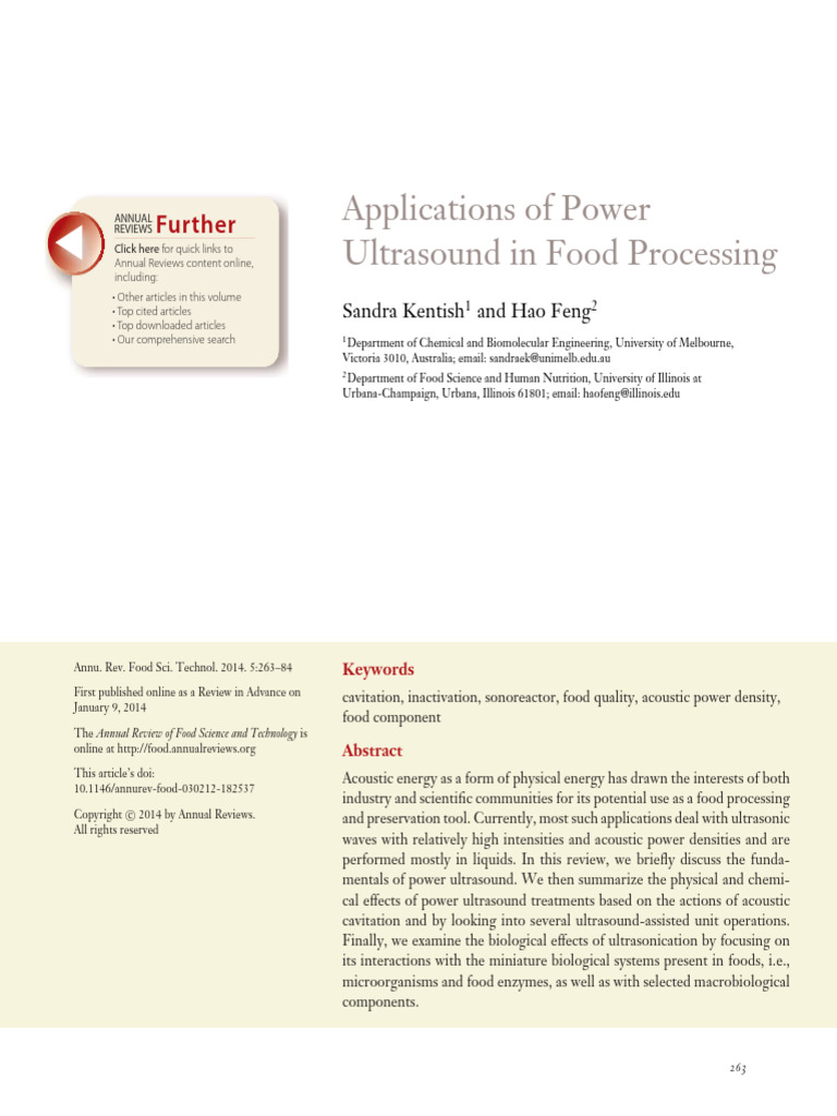 Application of Power Ultrasound in Food Processing | PDF | Ultrasound ...