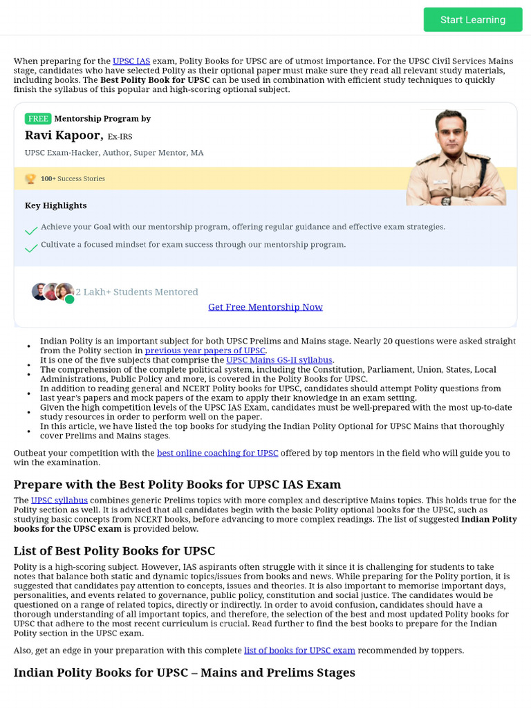 Polity Books For UPSC - Get Complete Booklist For UPSC IAS Exam! | PDF