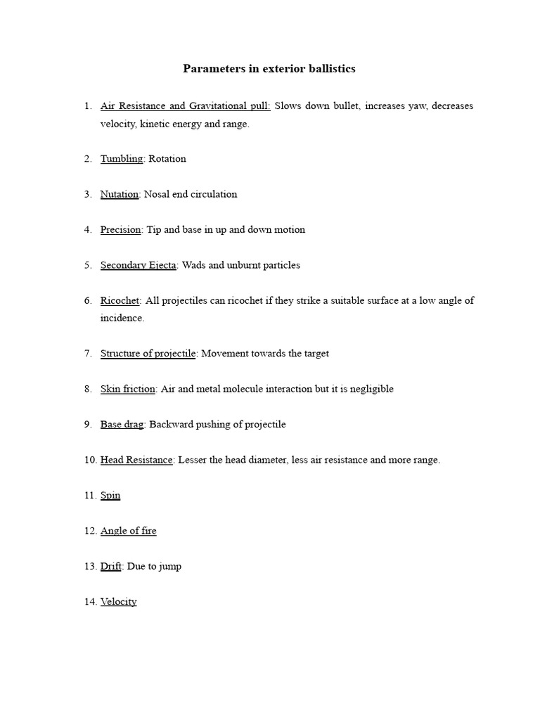 Parameters in Exterior Ballistics | PDF