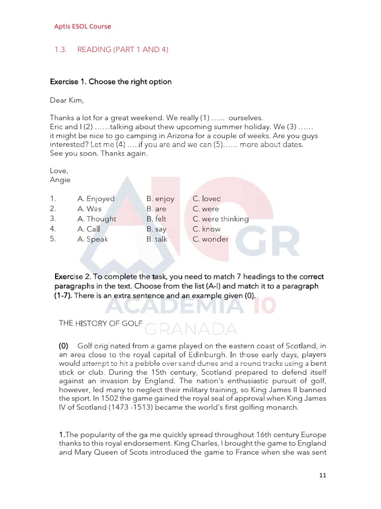 Reading Part 1 4 1 3 Aptis Esol 2022 | PDF