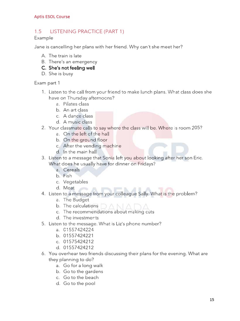 Listening Practice Part 1 1 5 Aptis Esol 2022 | PDF