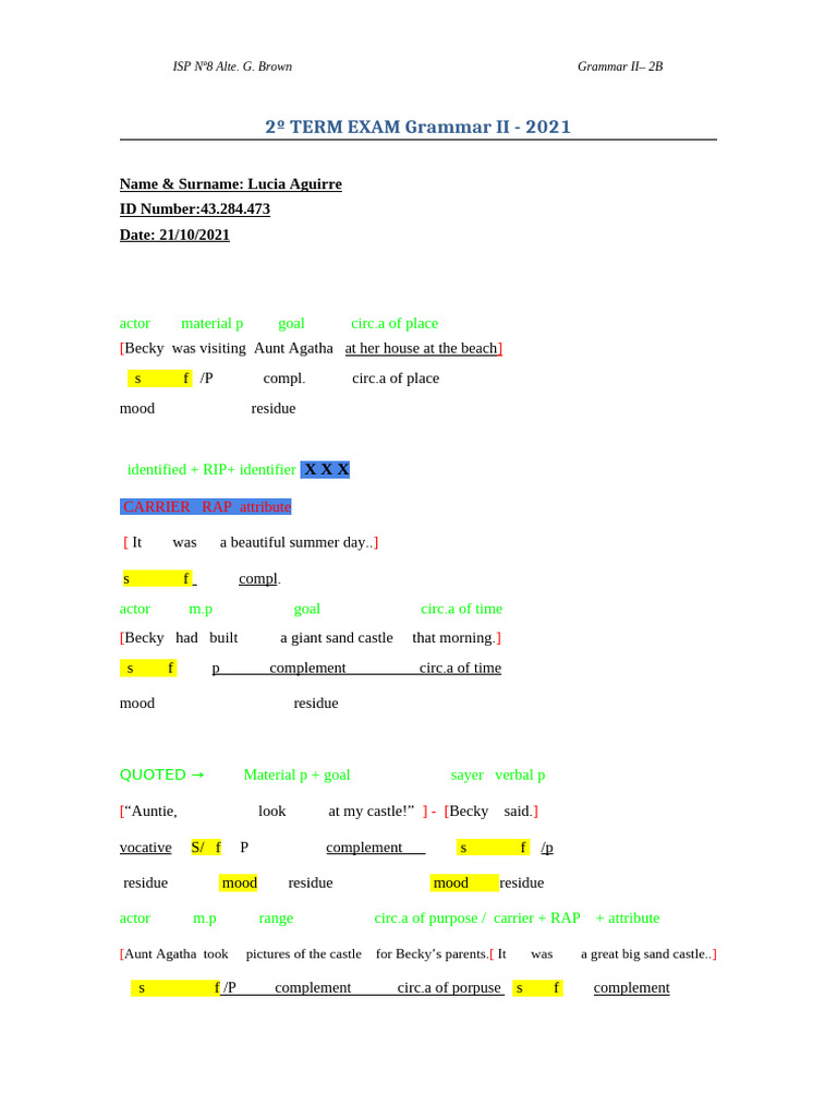 Grammar II Exam Analysis and Text Creation | PDF | Linguistics