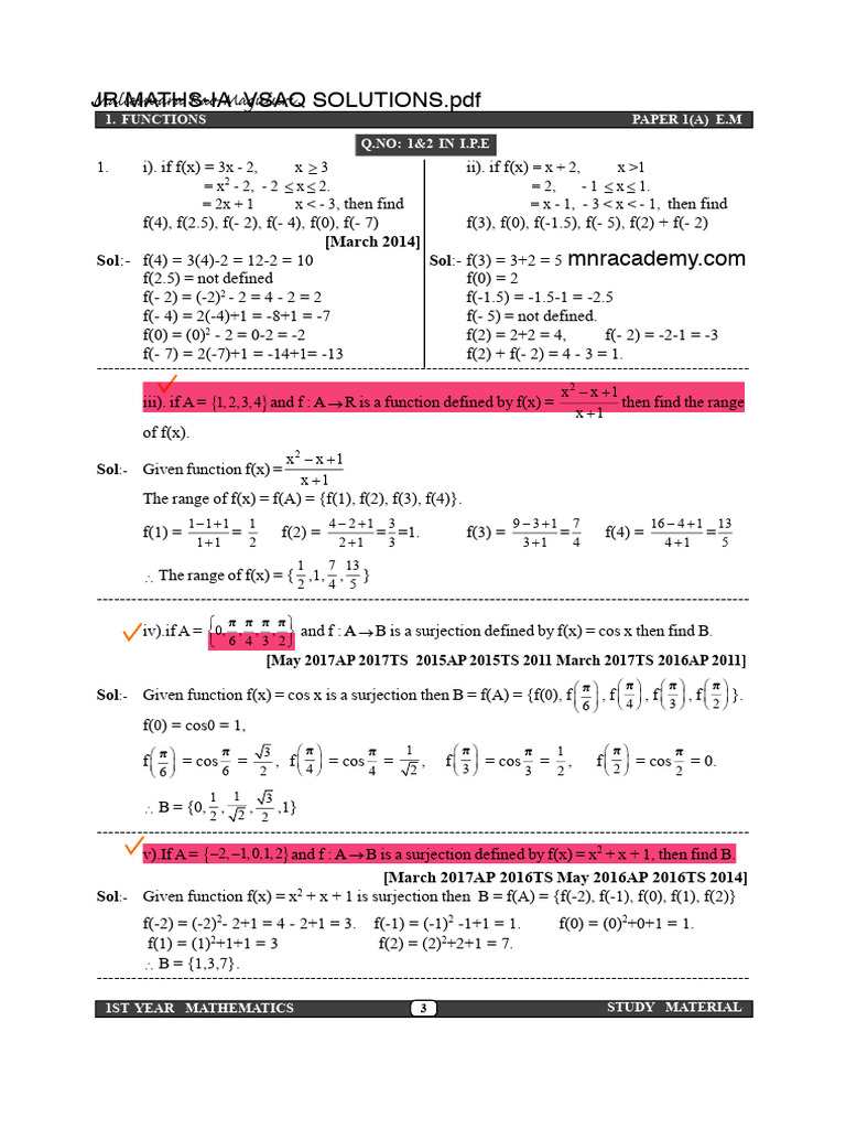 1A VSAQ -SOL | PDF | Function (Mathematics) | Elementary Mathematics