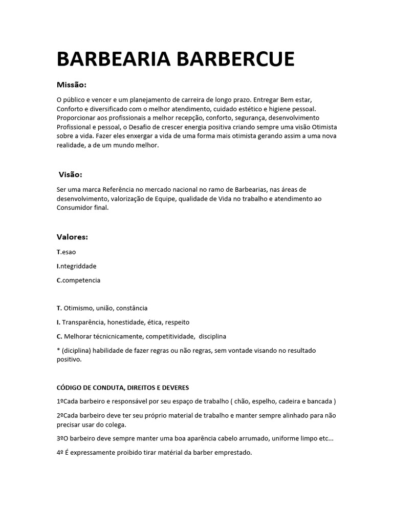 Codigo de Conduta Barbeiro e Barbearia | PDF | Cabeleireiro