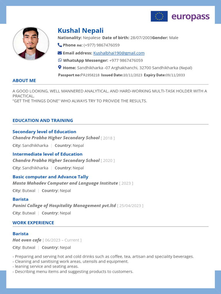 Nepalese Barista and Computer Operator Resume | PDF