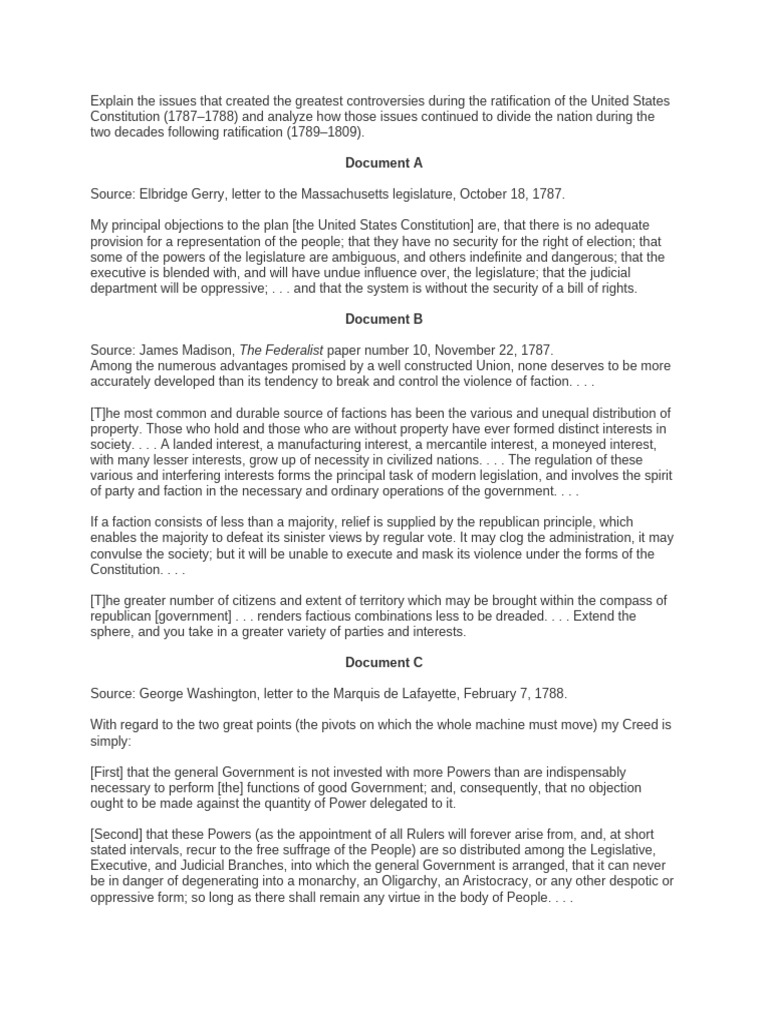 Controversies in U.S. Constitution Ratification | PDF | United States ...