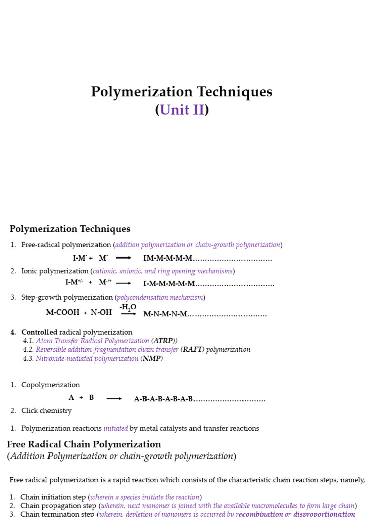 Polymerization Techniques | PDF | Polymerization | Polymers