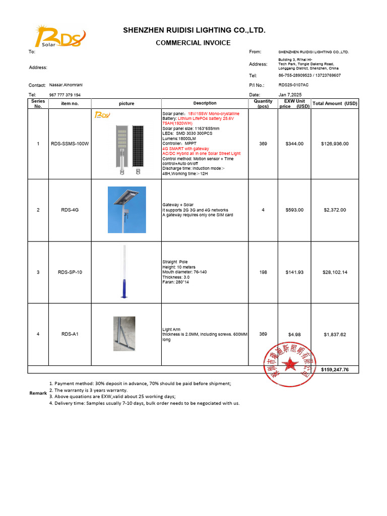 Quotation For 369pcs Solar Street Light Project | PDF | Electricity ...
